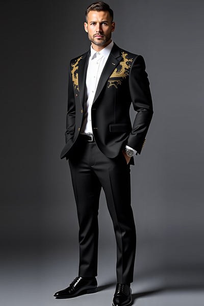 Zapaka Noir Costumes Hommes Revers Simple Boutonnage 2 pièces Costumes ...