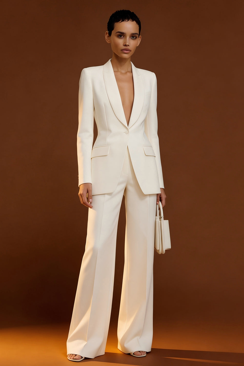 Costumes en double pièces en ivoire pour femmes ZAPAKA Châle à revers ...