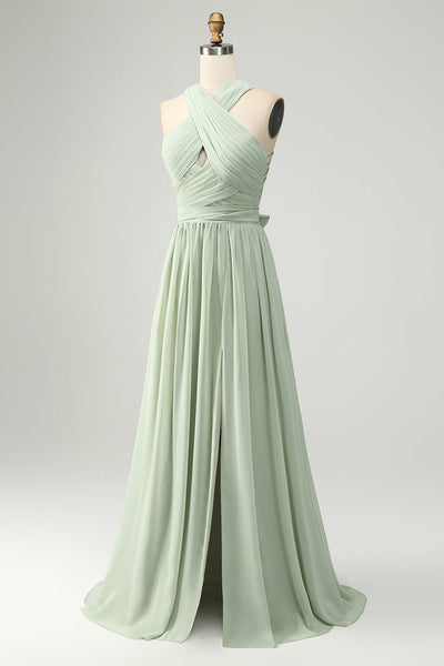 ZAPAKA Femmes Licol Mousseline De Soie Vert Sauge Robe De Demoiselle D ...