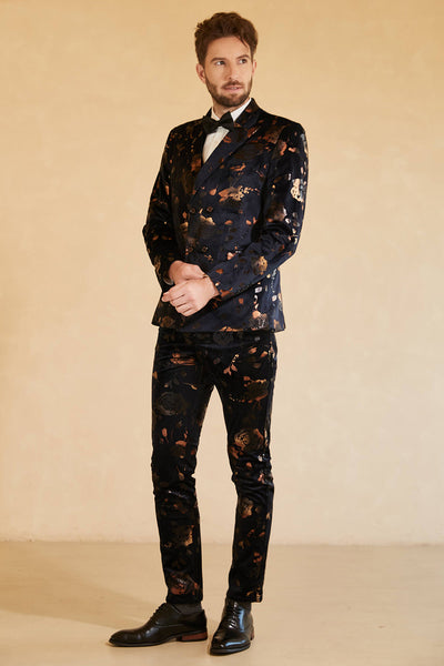 Zapaka Hommes Noir Costumes de mariage Crantés Revers Double Poitrine ...