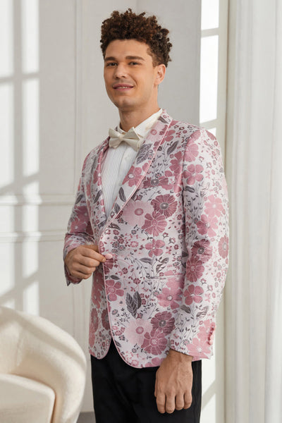 Zapaka Hommes Rose 2 Pièces Floral Jacquard Prom Costumes Châle Revers ...