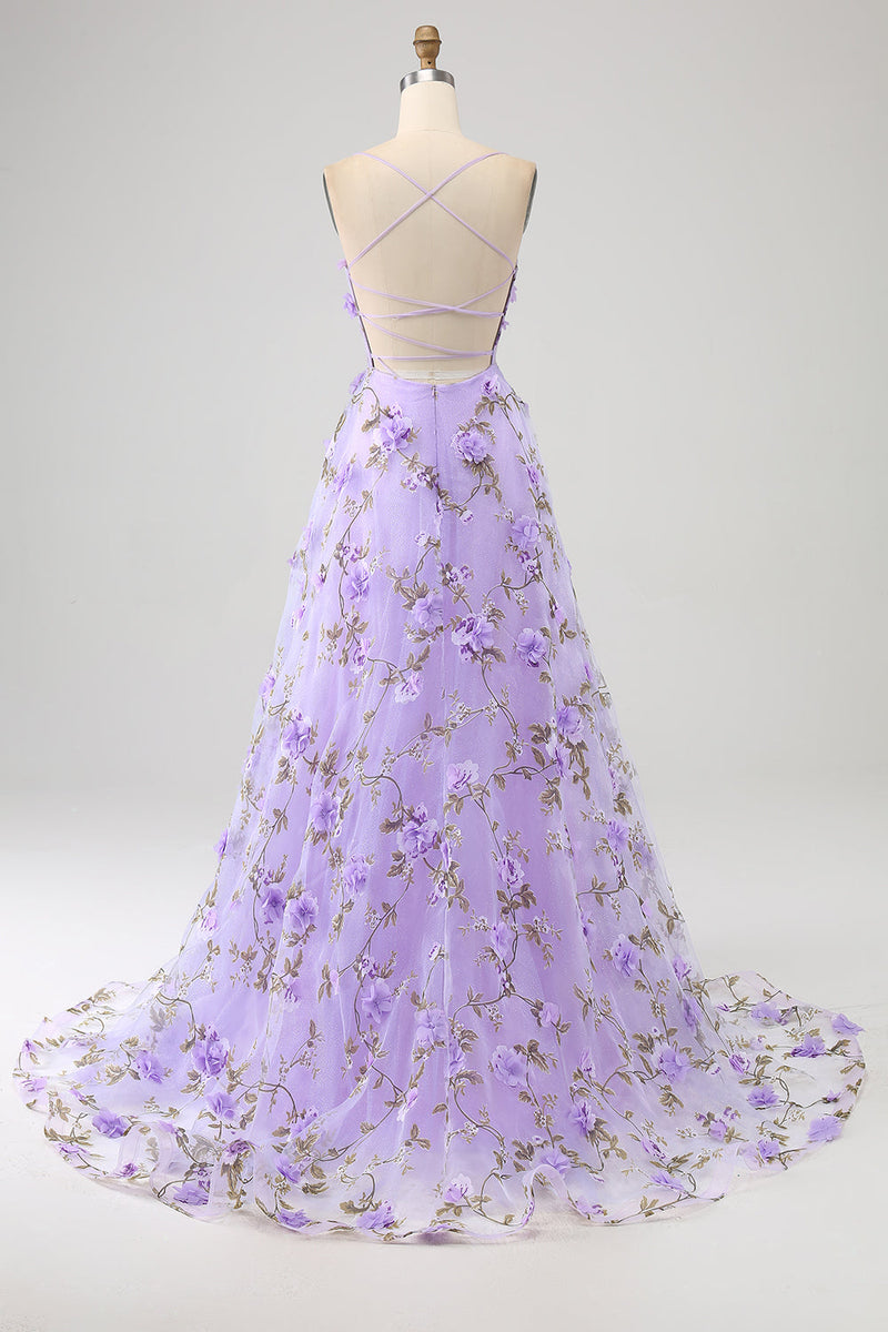 Zapaka Femmes Lilas Longue Robe De soirée avec 3D Fleurs A-ligne ...