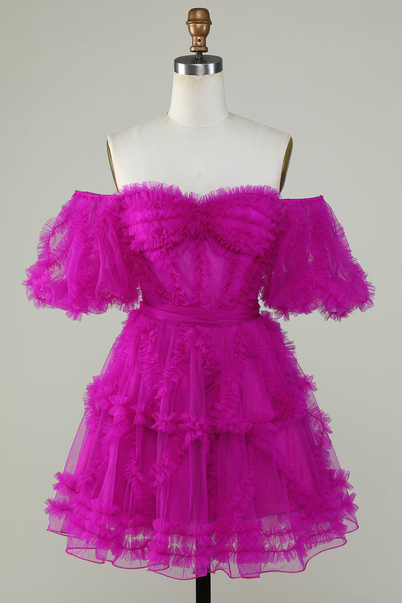 ZAPAKA Femmes Off The Shoulder Tulle Cocktail Robe Rose vif A Line Robe ...