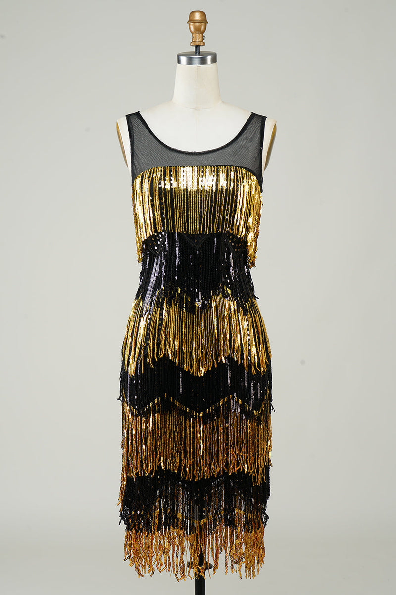 ZAPAKA Femmes 1920s Robe sans manches Golden Fringes Flapper Robe avec ...
