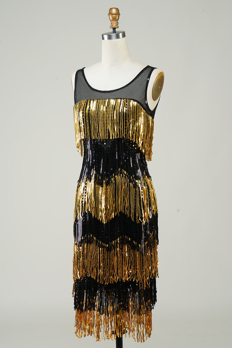 ZAPAKA Femmes 1920s Robe sans manches Golden Fringes Flapper Robe avec ...
